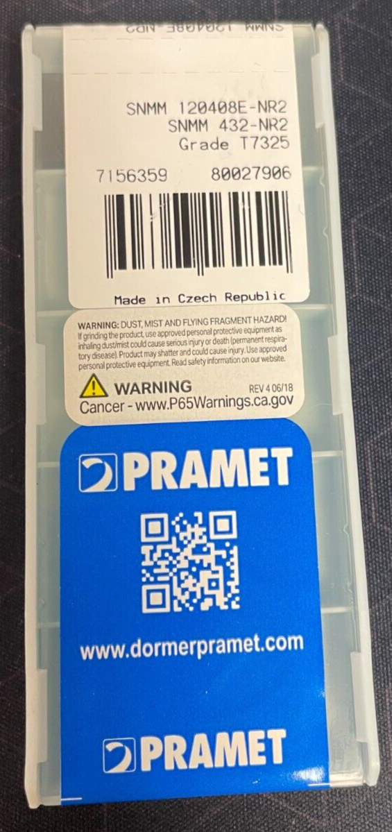 PRAMET DORMER SNMM 120408E-NR2 / SNMM 432-NR2 (2 INSERTS) GRADE T7325 ...
