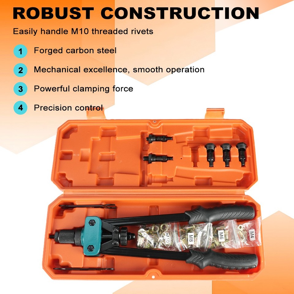 Portable 14inch Rivnut Tool Kit 60PCS M3-M10 Nutsert Rivet Tool Set ...