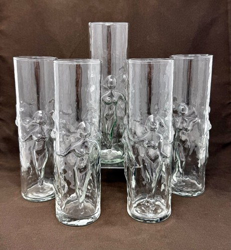 Set of 5 VTG Libbey Glass La Femme 3D Dancing Nude Women 8.75" Cocktail ...