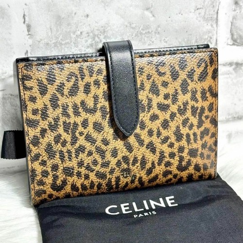 Beautiful condition CELINE Leopard Bifold Wallet Black Brown Leather ...