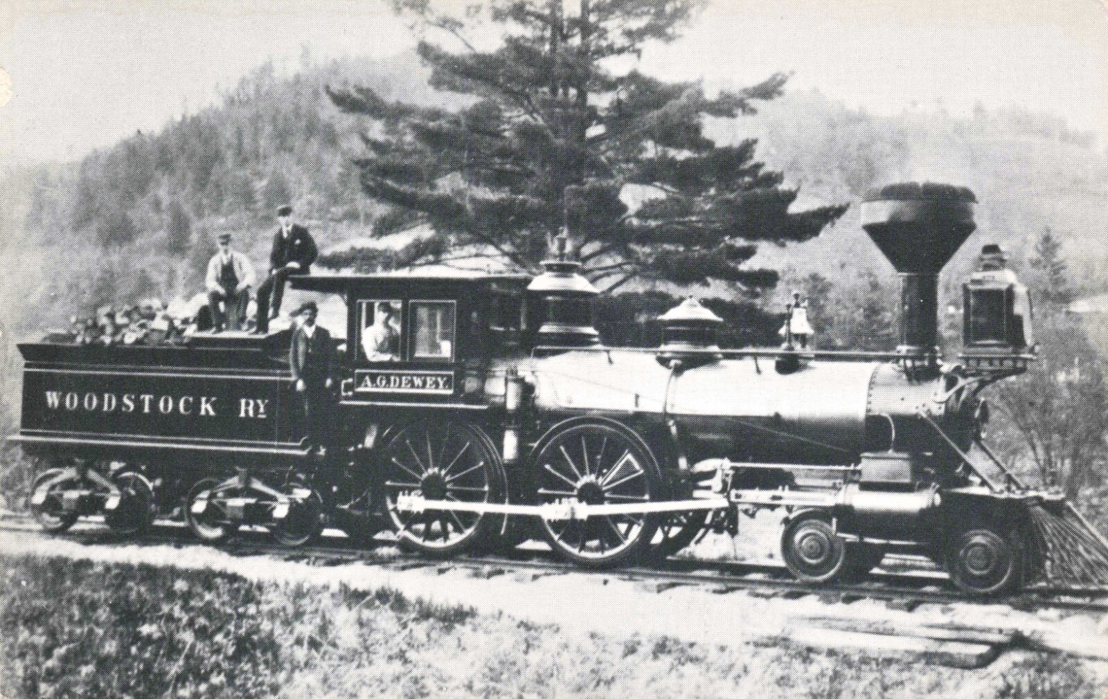 Postcard VT Woodstock Railroad Train 440 Locomotive No. 1 AG Dewey ...