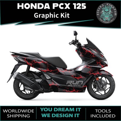 Honda PCX 125 2025 Black Red Lightning Graphic Kit Full Decal Wrap ...