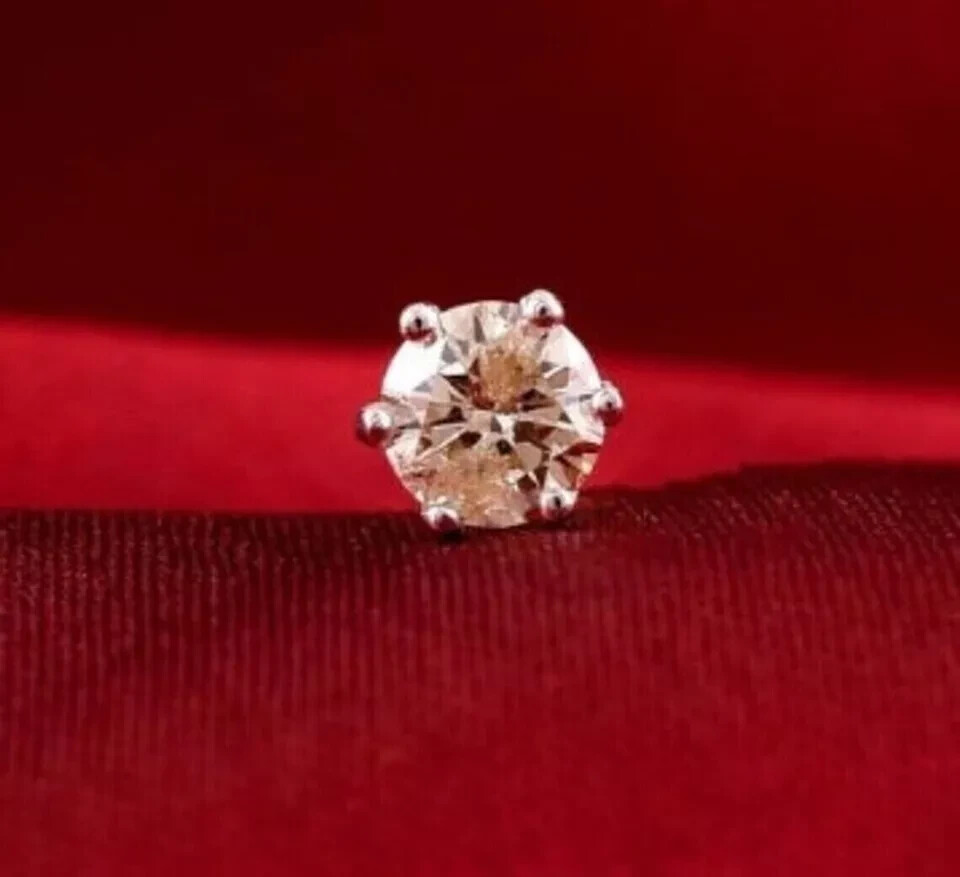 4MM Round Cut Natural Diamond Solitaire Nose Pin Screw Back Real 14K ...