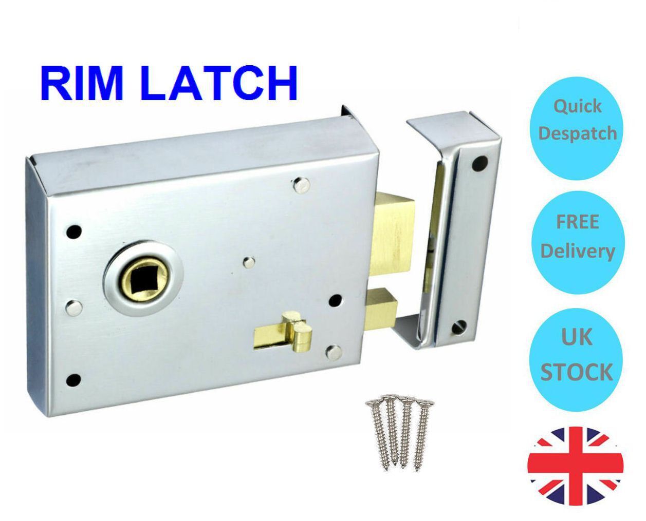Rim Door Latch Lock /Dead Snib Double Handed Chrome, Brass or Black ...