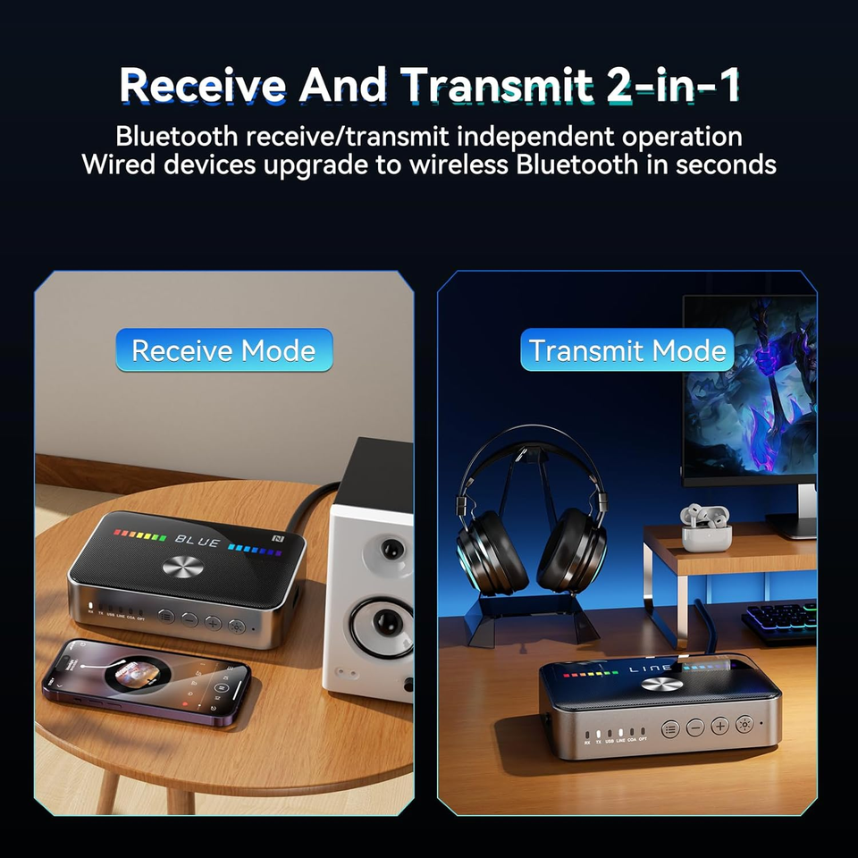 NFC Bluetooth 5.3 Transmitter Receiver Adapter USB 3.5mm AUX RCA ...