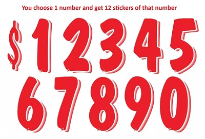 7 1/2 Inch Red on White Numbers Windshield Pricing Stickers Car Dealer ...