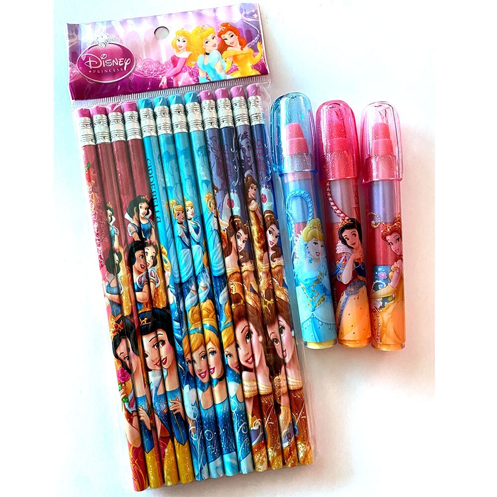 Disney Princess Pencil Eraser Stationary Set Cinderella Snow White ...