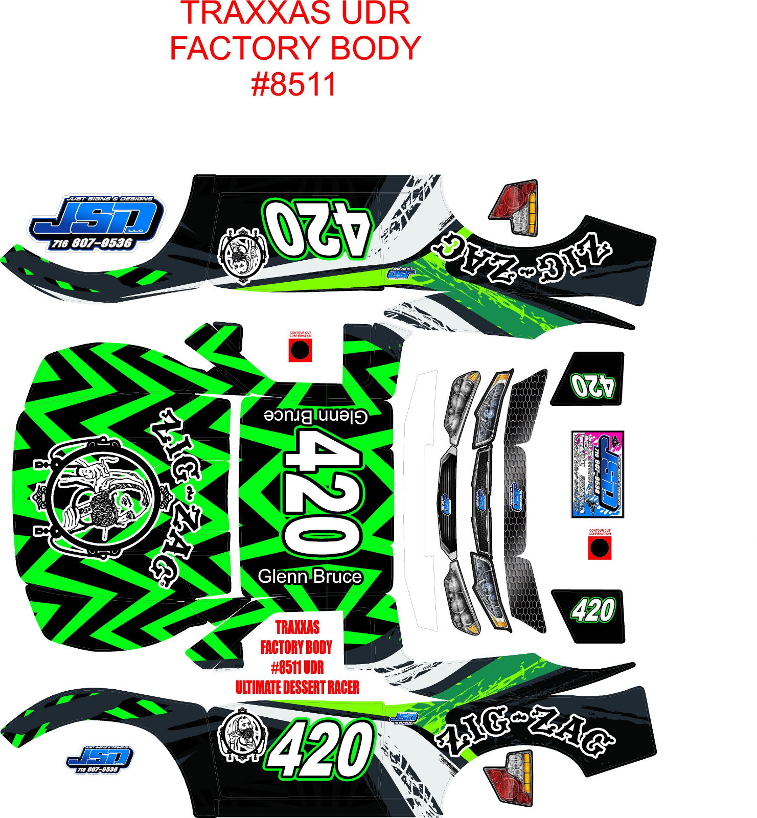 TRAXXAS UDR ULTIMATE DESERT RACER TT ZIG N ZAG GREEN Theme wrap decals ...