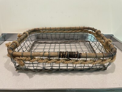 VTG large rectangle wire basket with rope handles | eBay