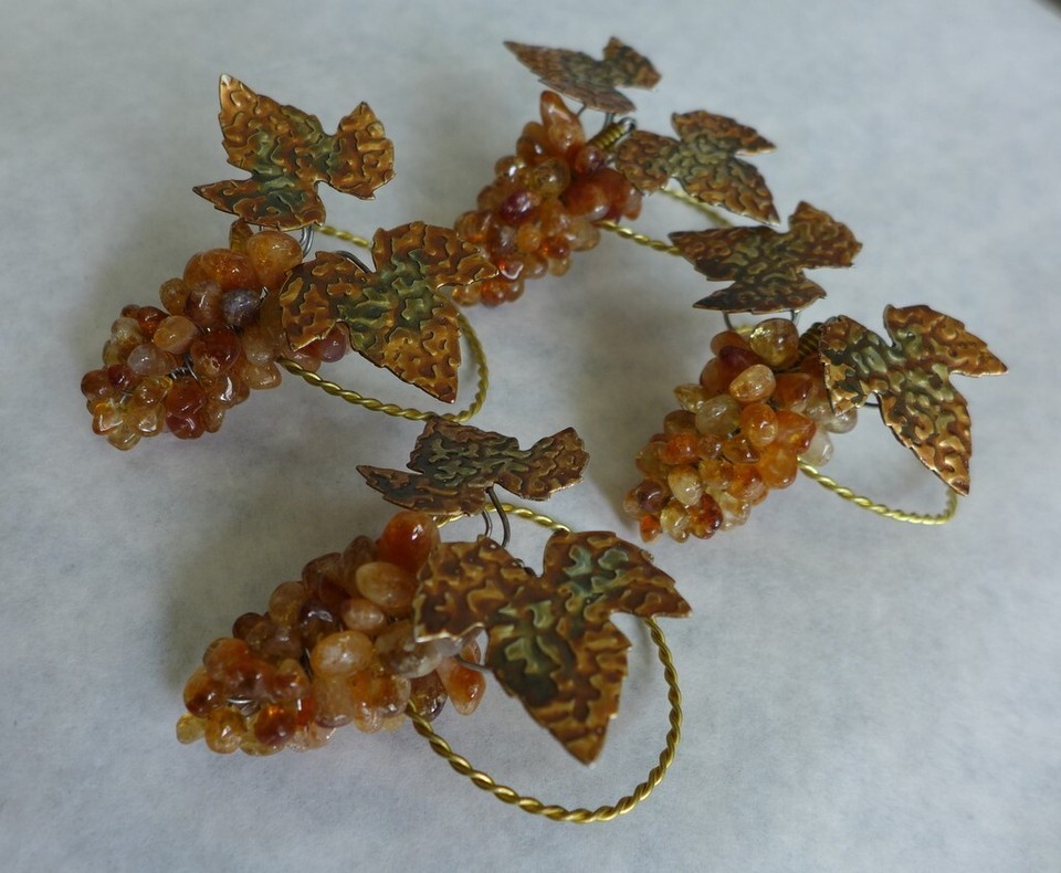 Set Of 4 Semi- Precious Stone Grapevine Napkin Rings Holders Amber ...