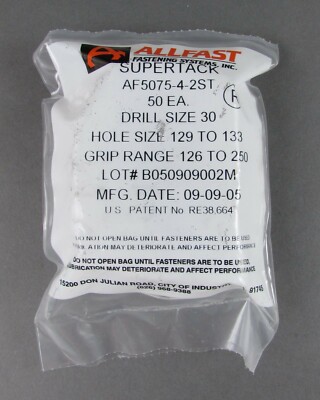 50pcs Allfast AF5075-4-2ST FASTACK Rivets - Drill Sz: 30, Hole Sz: 129 ...