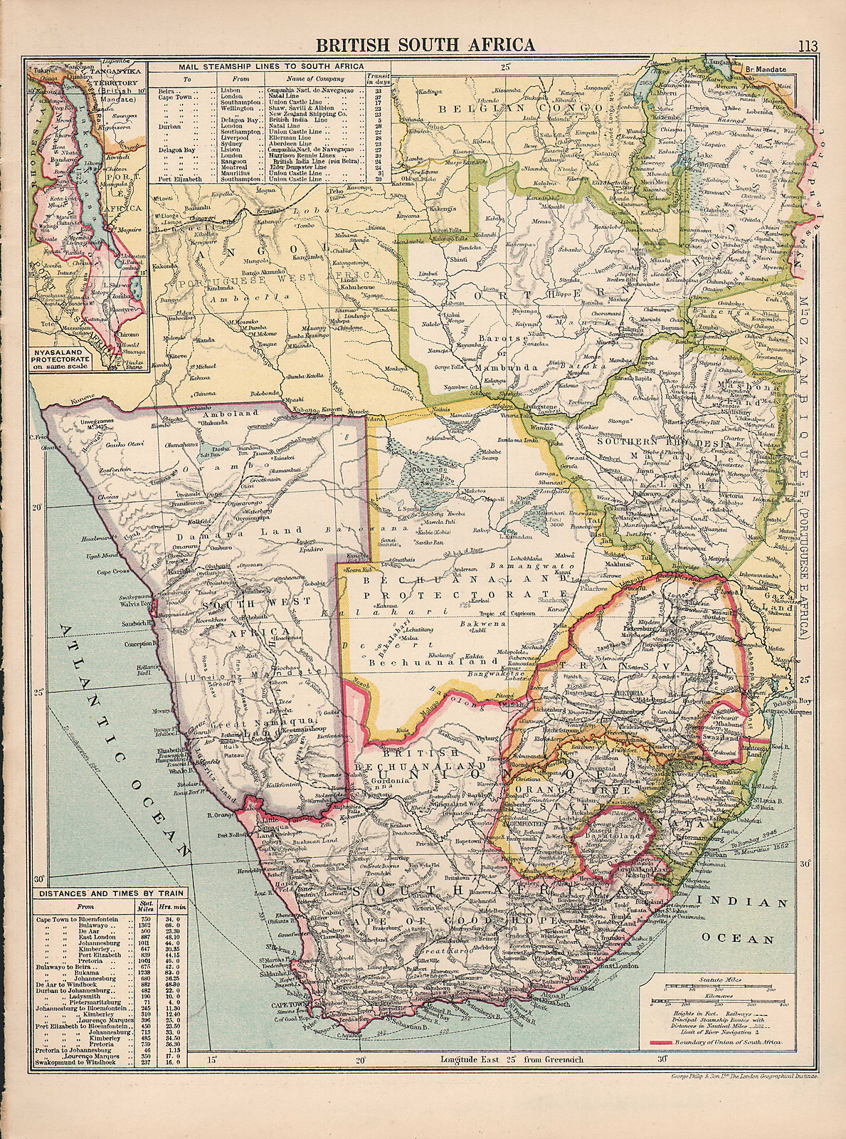1930 MAP ~ BRITISH SOUTH AFRICA CAPE OF GOOD HOPE TRANSVAAL NYASALAND ...
