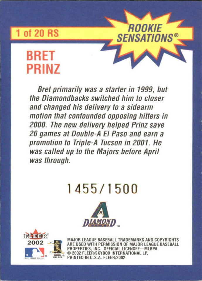 2002 Fleer Rookie Sensations #1 Bret Prinz /1500 - NM-MT | eBay