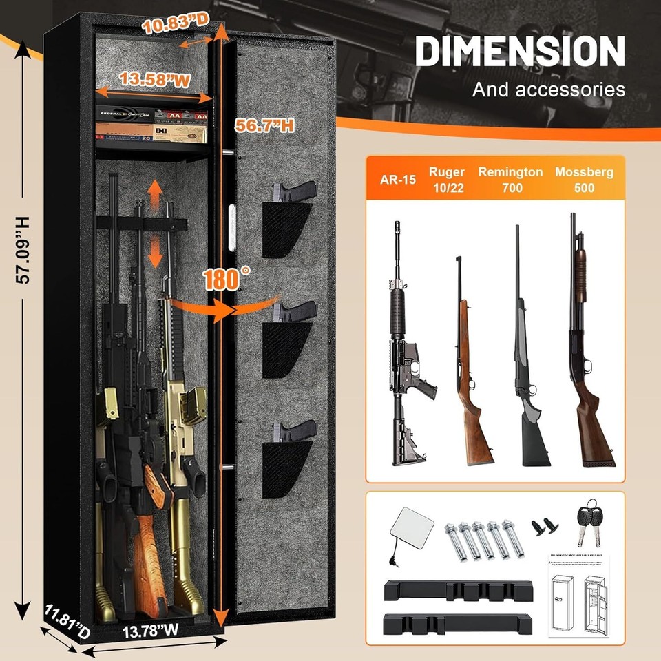EMAXEE 5-6 Gun Safe Rifle, Gun Safes for Home Rifle and Pistols, Gun ...