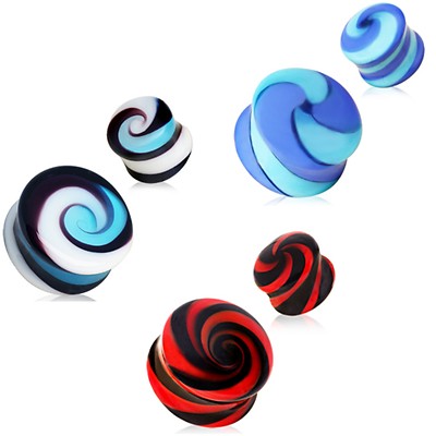 PAIR - UNIQUE HANDMADE PYREX GLASS SWIRL PLUGS DOUBLE FLARED EAR GAUGES ...