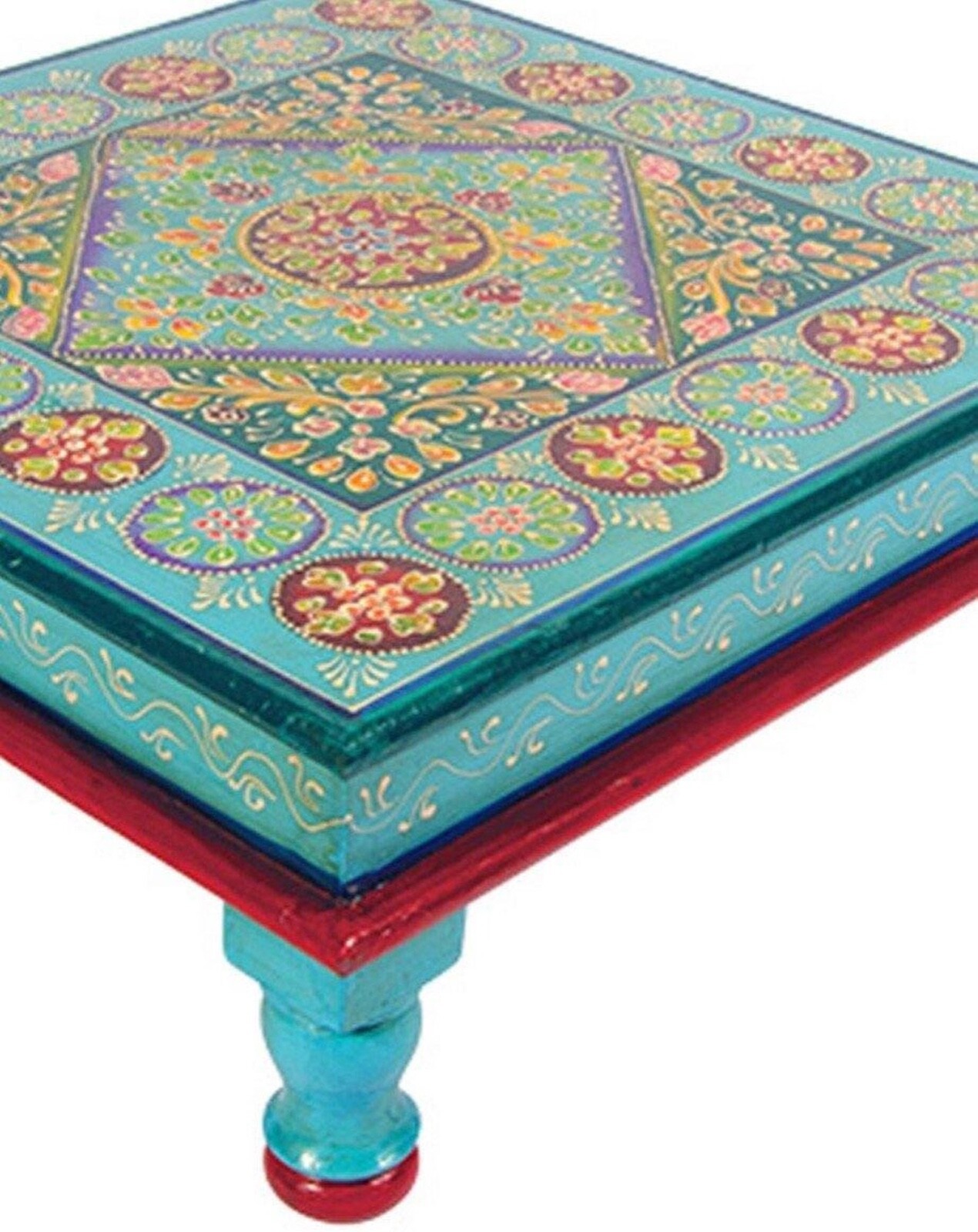 Small Coffee Table Beautiful Hand Painted Bajot Turquoise Wooden Indian ...
