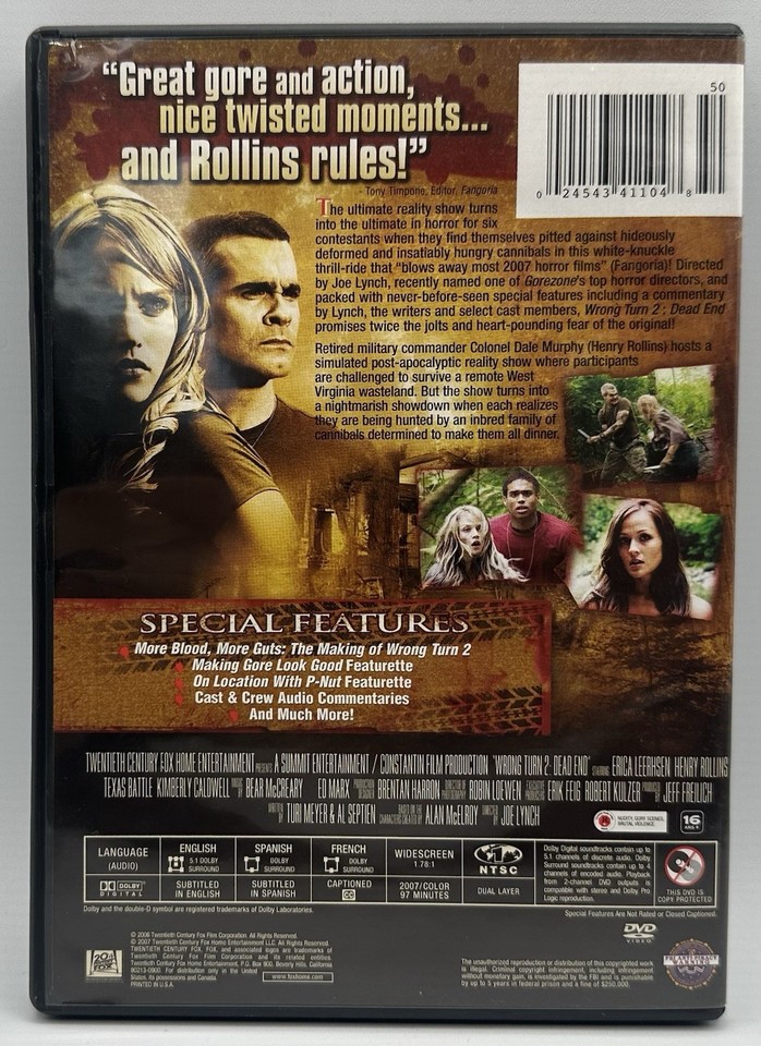 Wrong Turn 2: Dead End DVD Widescreen Unrated Erica Leerhsen Henry ...
