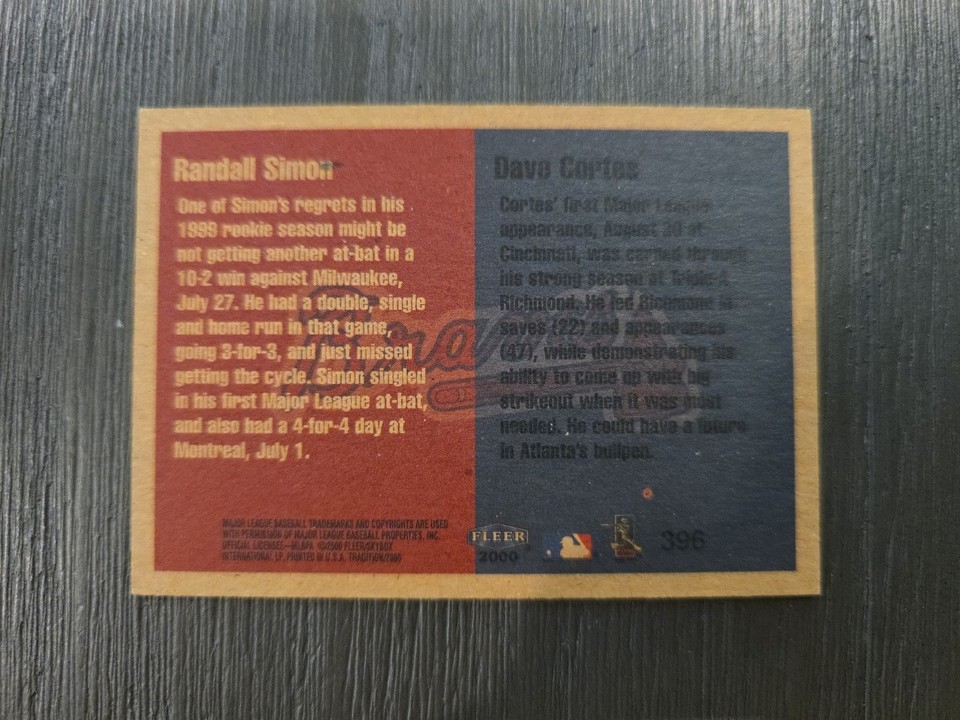 Randall Simon and Dave Cortes autographed baseball card 2000 Fleer ...