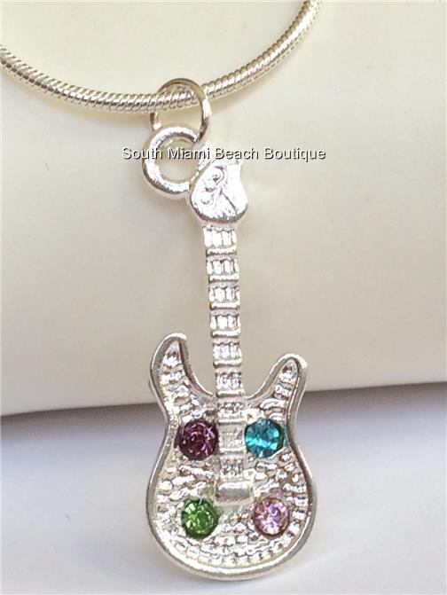 Crystal Bass Guitar Necklace Silver Plated Music Musician Teacher Gift ...