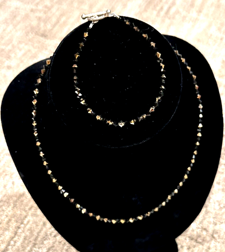 STERLING SILVER 925 BLACK BRONZE BICONE SWAROVSKI CRYSTAL NECKLACE ...