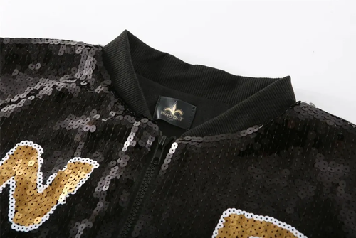 Who Dat Chick Black & Gold Sequin Bomber Jacket | eBay