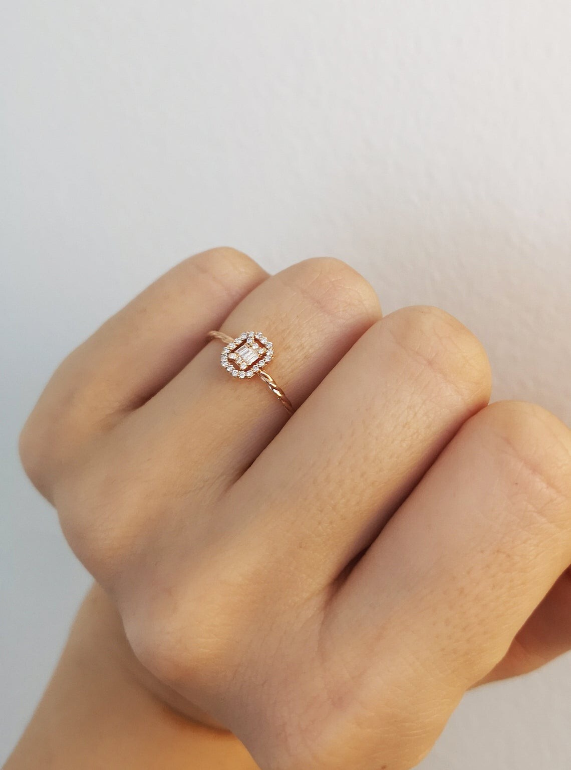 0.11 Ct Diamond Rectangular Promise Engagement Ring For Girls 14ct ...