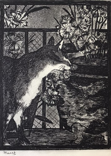 Artist Edouard Manet Le Chat et Fleurs Etching Cat with Flowers SINGED ...