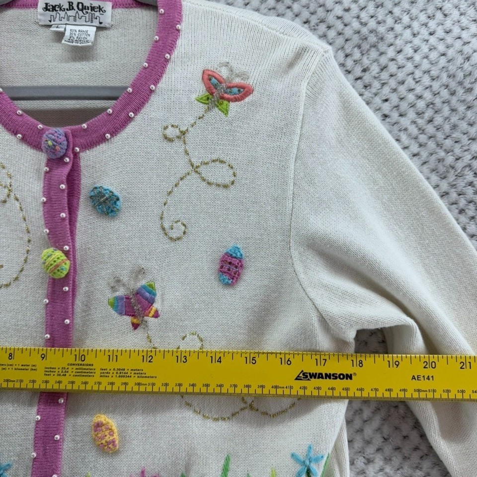 Jack B Quick Cardigan Womens L Cream Pink Eastern Bunny Novelty 3D ...