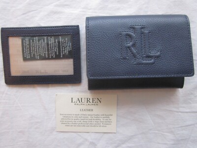 Ralph Lauren Leather Wallet Women 2 in 1 Navy Blue Embossed RLL NEW ...