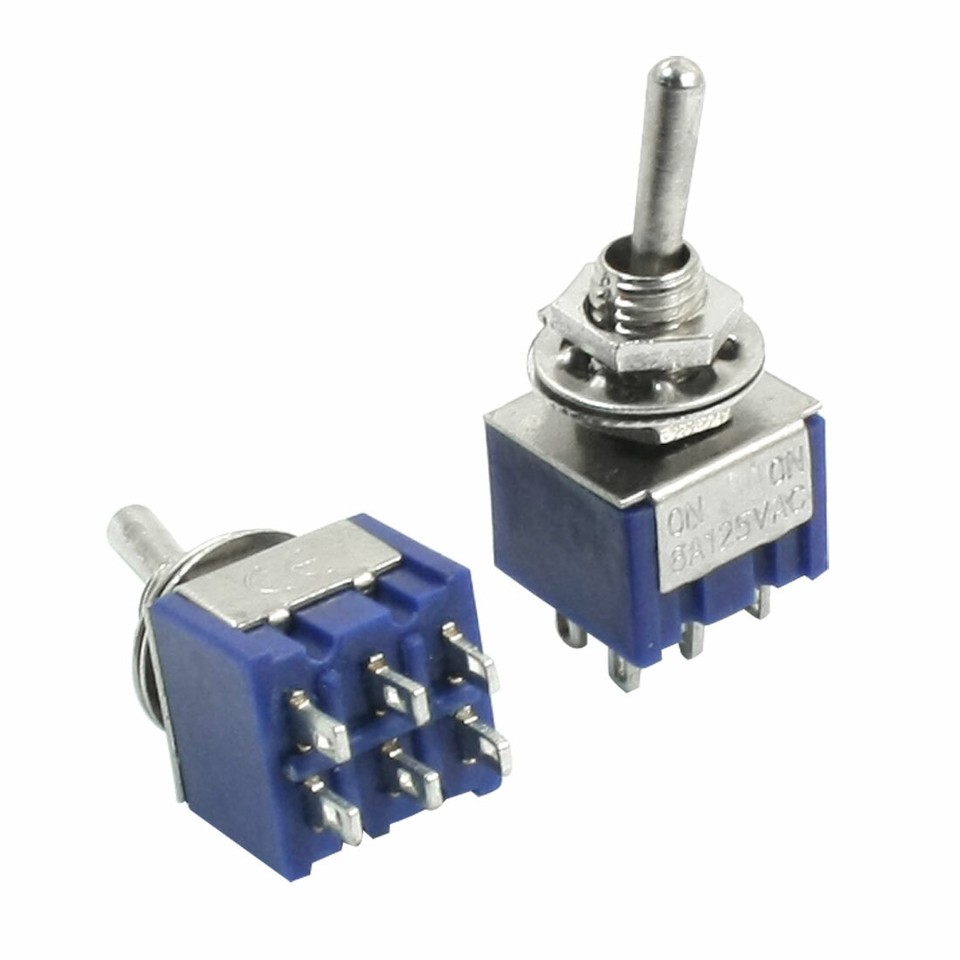 DPDT ON/ON 2 Position 6 Pin Electric Part Toggle Switch AC 125V 6A Blue ...