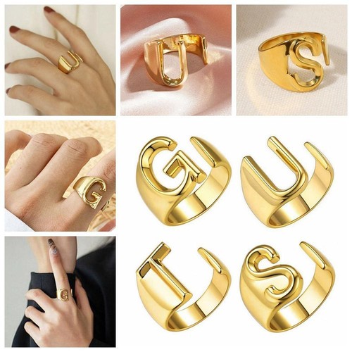 Adjustable Letters Opening Ring Open Hollow Initials Name Ring Finger ...