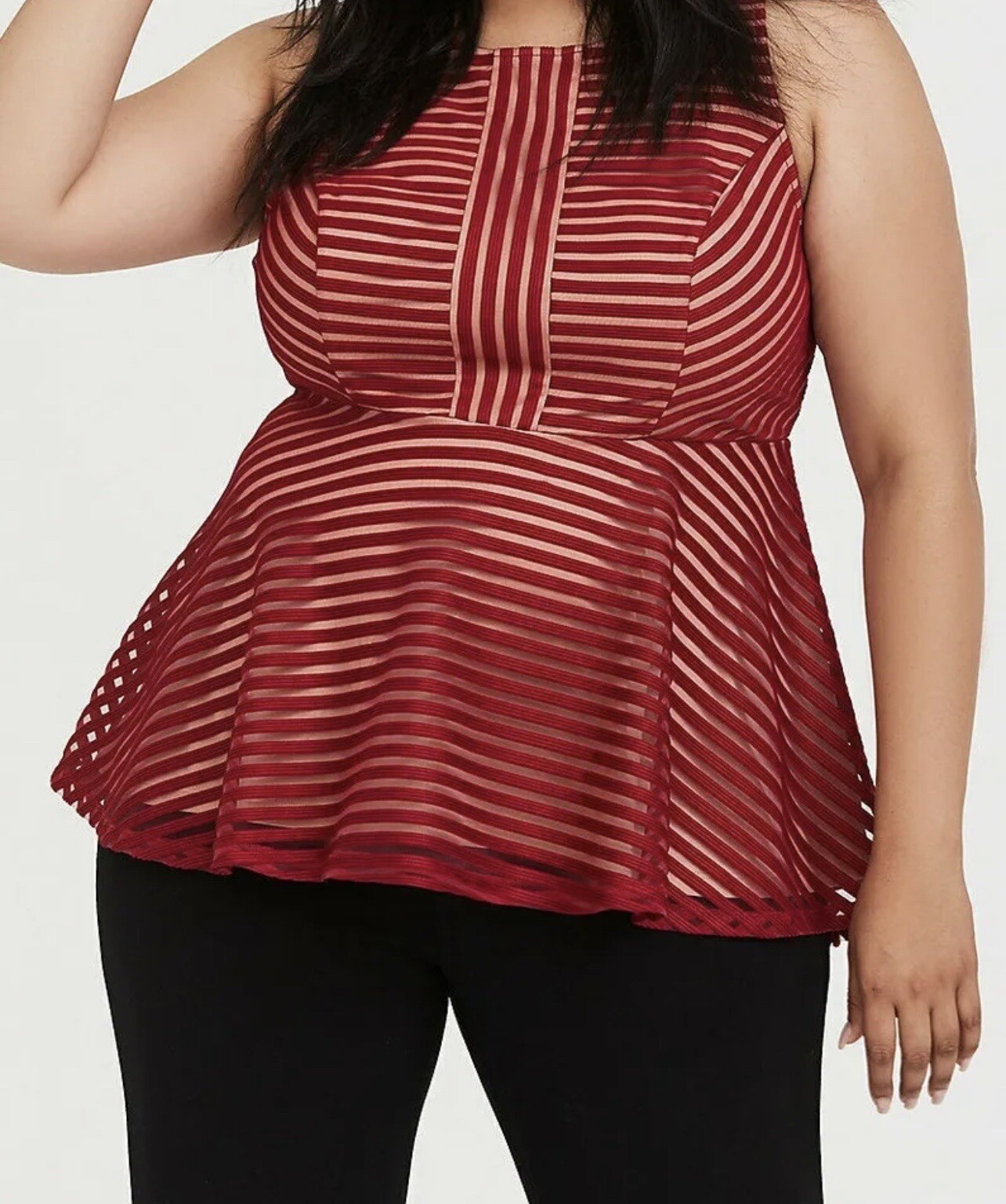 TORRID Red Shadow Stripe Peplum Top Tank Sleeveless Size 1 (1X) | eBay