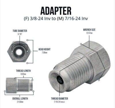 Master Cylinder Brake Line Adapter 7/16-24 Male x 3/8-24 Female ...
