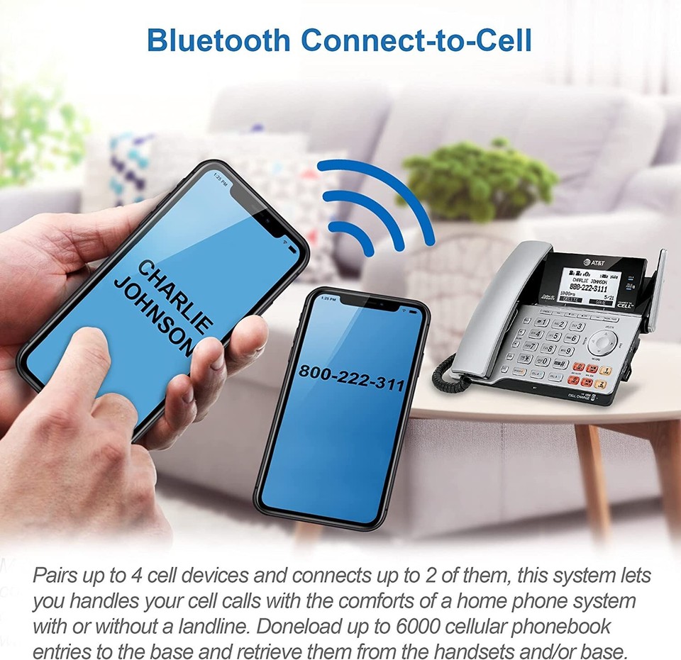 AT&T TL86103 3 Handset 2-line Connect to Cell Corded/Cordless Answering ...