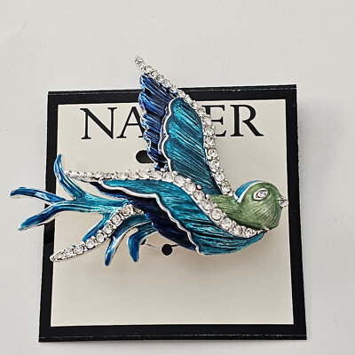 Napier Blue Bird in Flight Enamel Rhinestones Brooch Pin Signed NEW | eBay