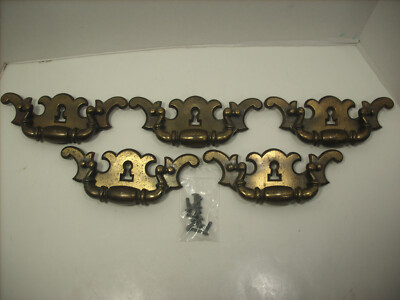 Vintage Antique Brass Drawer Handles Pulls With Keyhole with screws | eBay