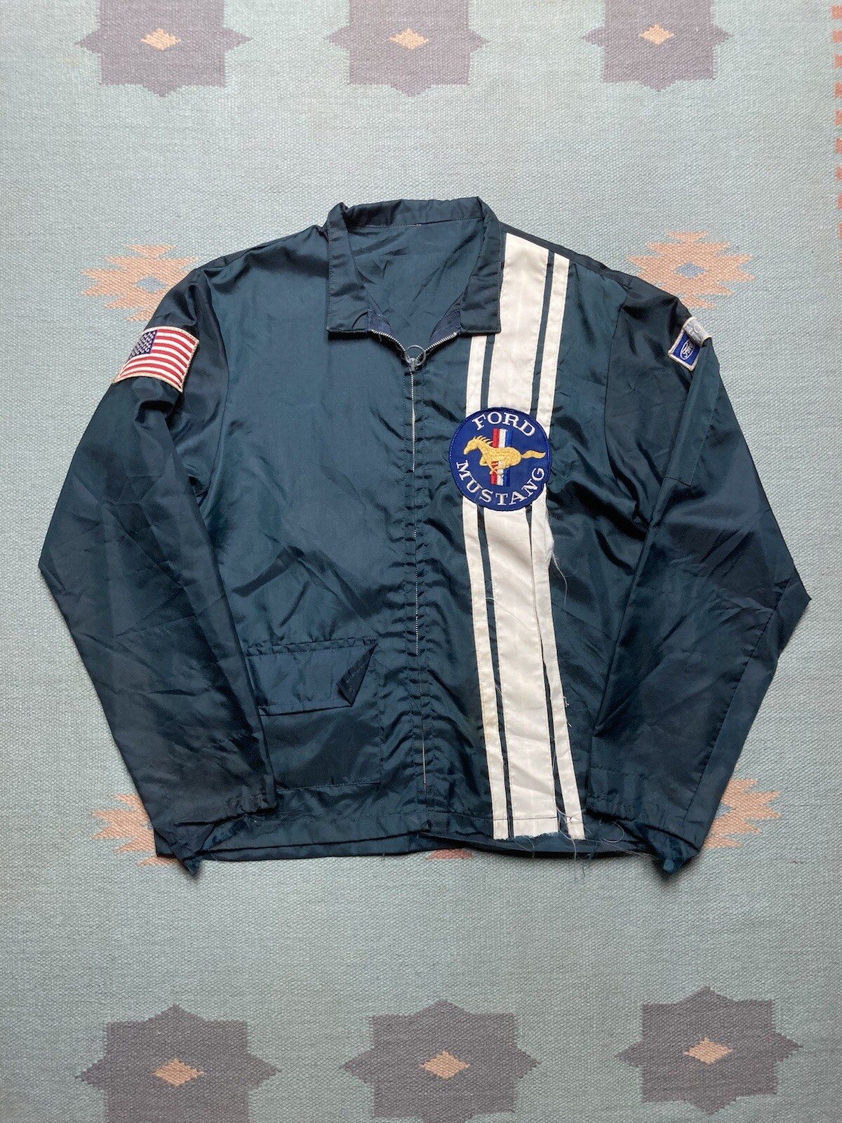 Vintage 70s ford racing jacket mustang patch windbrea… - Gem