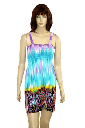 Womens Floral Print Dress Smocked Sundresses Sleeveless semi sheer S M ...