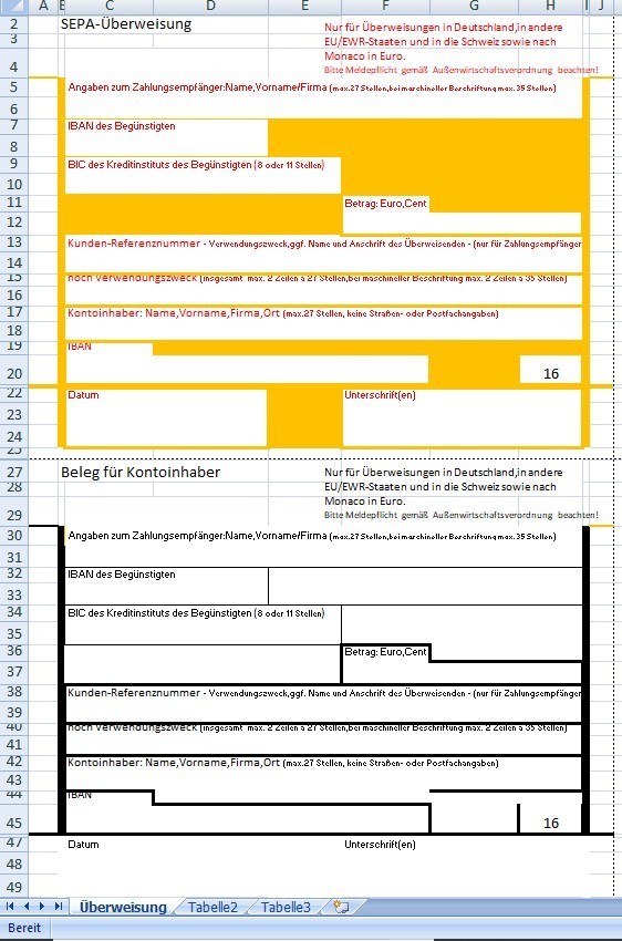 SEPA Formular im Excel Format | eBay.de