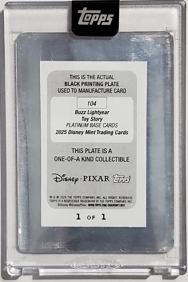 2025 Topps Disney Mint BUZZ LIGHTYEAR #104 Black Printing Plate 1/1 Toy ...