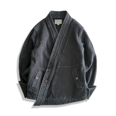 Men's Kendo Sashiko Taoist Jacket Vintage Casual Coat Work Jackets ...