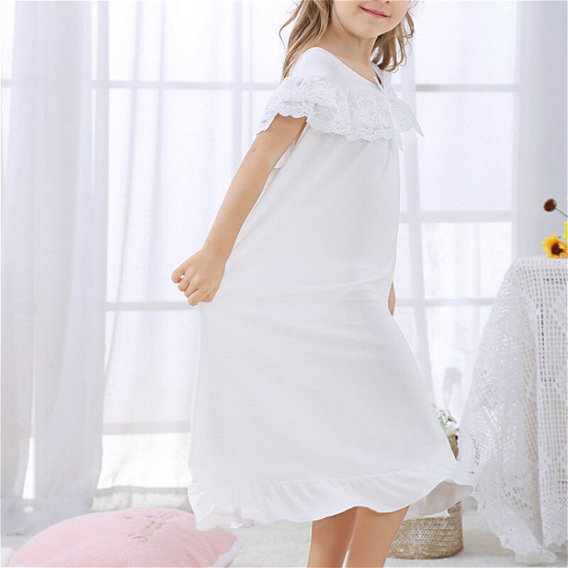 Girls Cotton Pajamas Lace Nightdress Sleepwear Cute Princess Dress ...