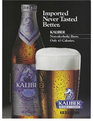 1986 Guinness Kaliber Non-Alcoholic Beer Bottle & Glass Vintage Photo ...