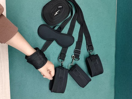 Black Restraint Bed Binding Straps Adult Adjustable Handcuffs with Eye ...