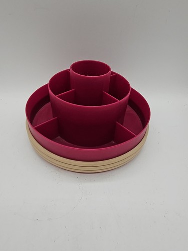 Vintage Large Circle Rotating Maroon Cosmetic Organizer Brushes Makeup ...