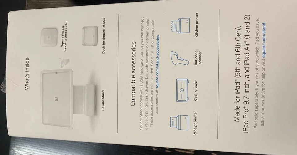 New Square Stand POS Kit w/ Contactless Chip Reader, Dock For 9.7 Inch ...