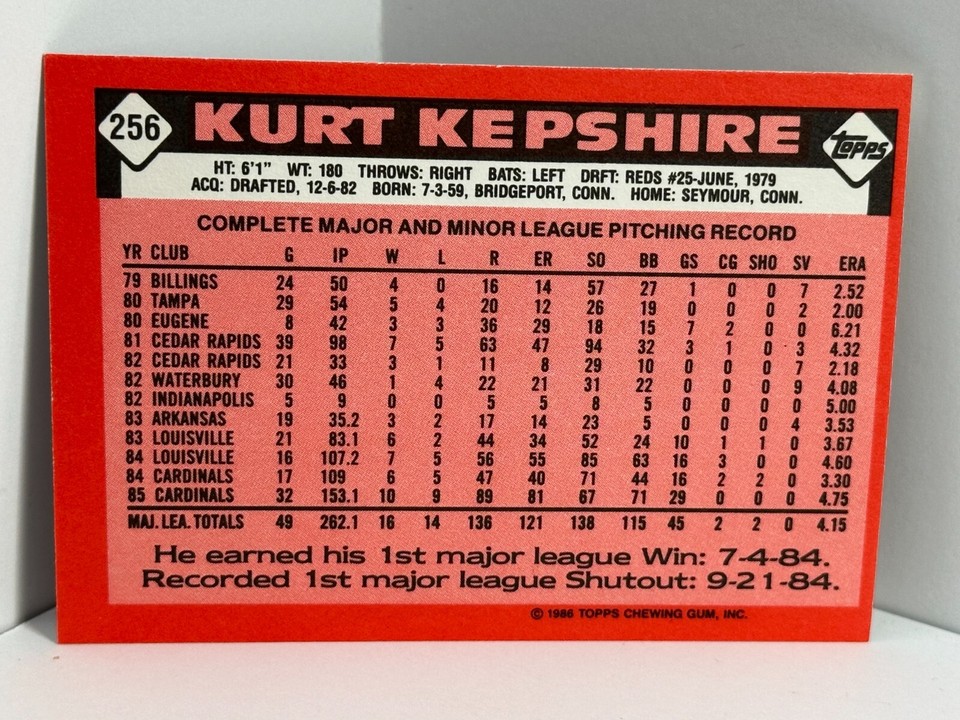 1986 Topps Tiffany #256 Kurt Kepshire | eBay