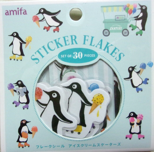 amifa Penguin Ice Cream Skaters Flake Sticker / Japan Stationery 30 ...