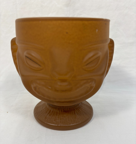 Vintage Glass Double Sided Happy/Sad Face Frosted Footed Amber TIKI Mug ...