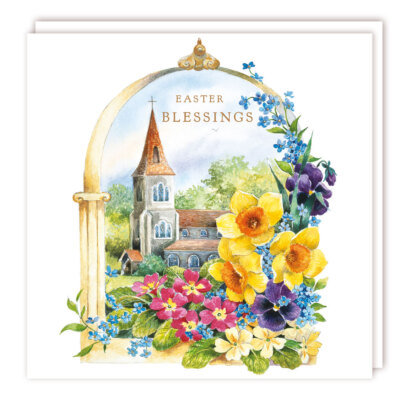 Beautiful Church and Daffodils Easter Blessings Card – Traditional ...
